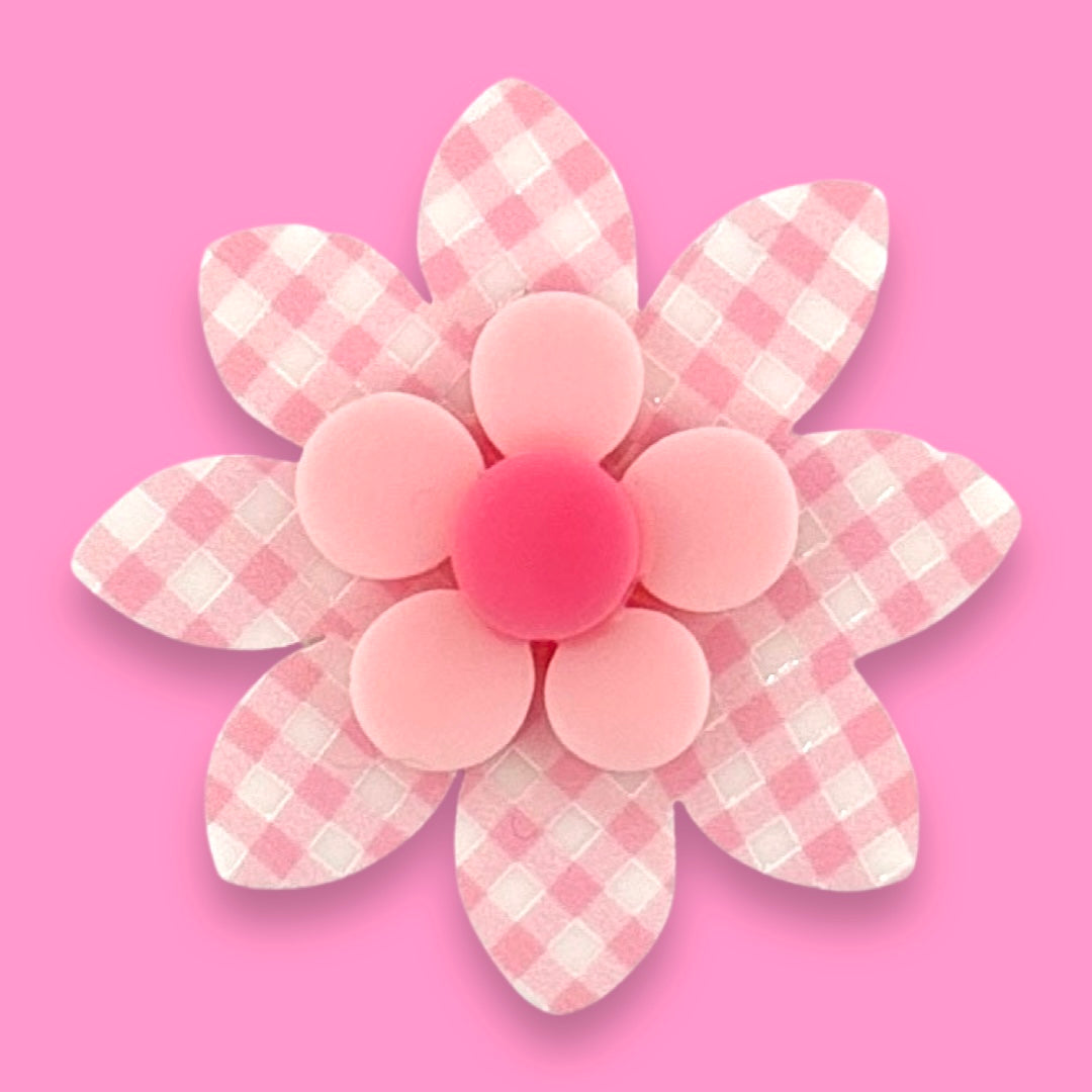 Pink gingham flower 🌸 - brooch - Set of 4 – Wintersheart